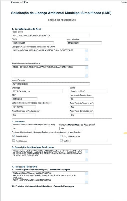 FCA - Formulário de caracterização ambiental - FRB Ambiental